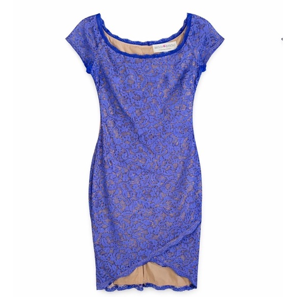 Bisou Bisou | Dresses | Bisou Bisou Michele Bohbot Blue Lace Sheath ...